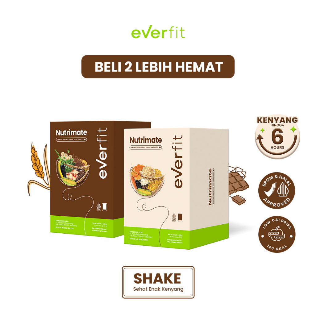 Jual Everfit [Twinpack] Nutrimate Meal Replacement dengan Oat Isi 14 Sachet Rasa Cokelat dan ...