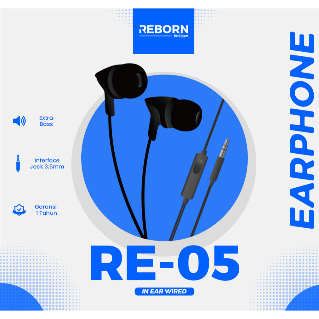 Jual Headset Earphone Reborn RE05 In-Ear Earbuds Headphone Stereo with Mic | Shopee Indonesia