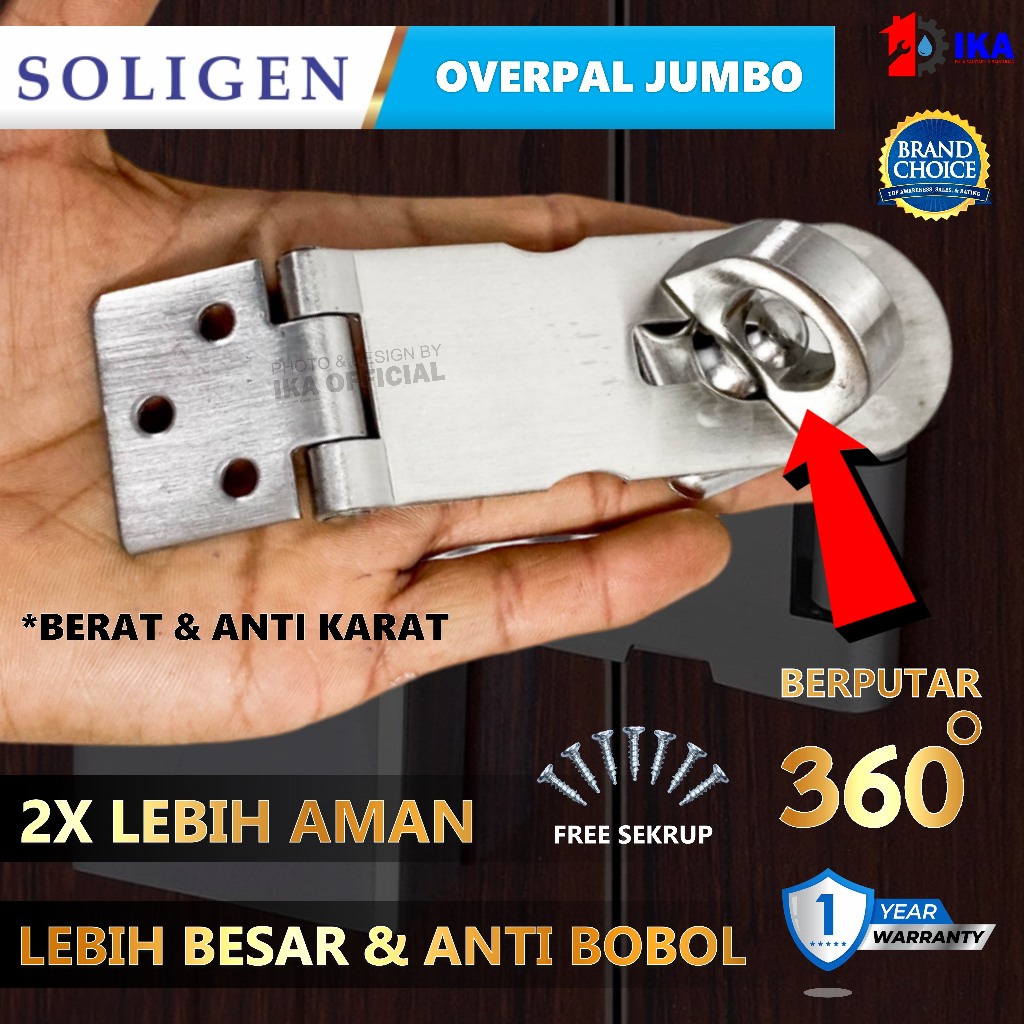 Jual Overpal Gembok SOLIGEN Large Stainless Steel Grendel Kunci Pintu ...