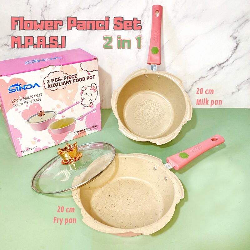 Jual IJNC Flower Panci Set MPASI/ Panci Bayi Warna Pink Marbel 2 in 1 ...