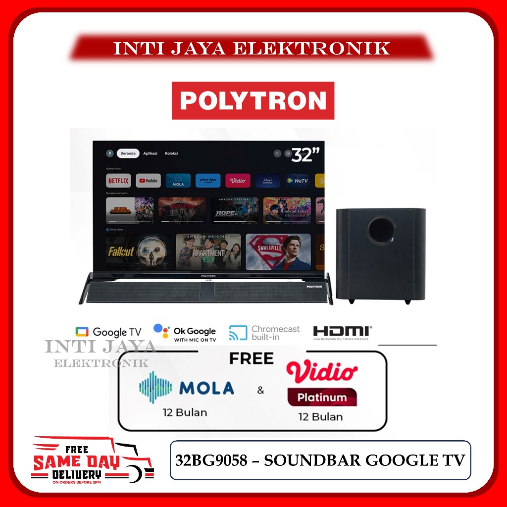 Jual SMART ANDROID DIGITAL LED TV POLYTRON 32 INCH SOUNDBAR - 32BG9058 | Shopee Indonesia