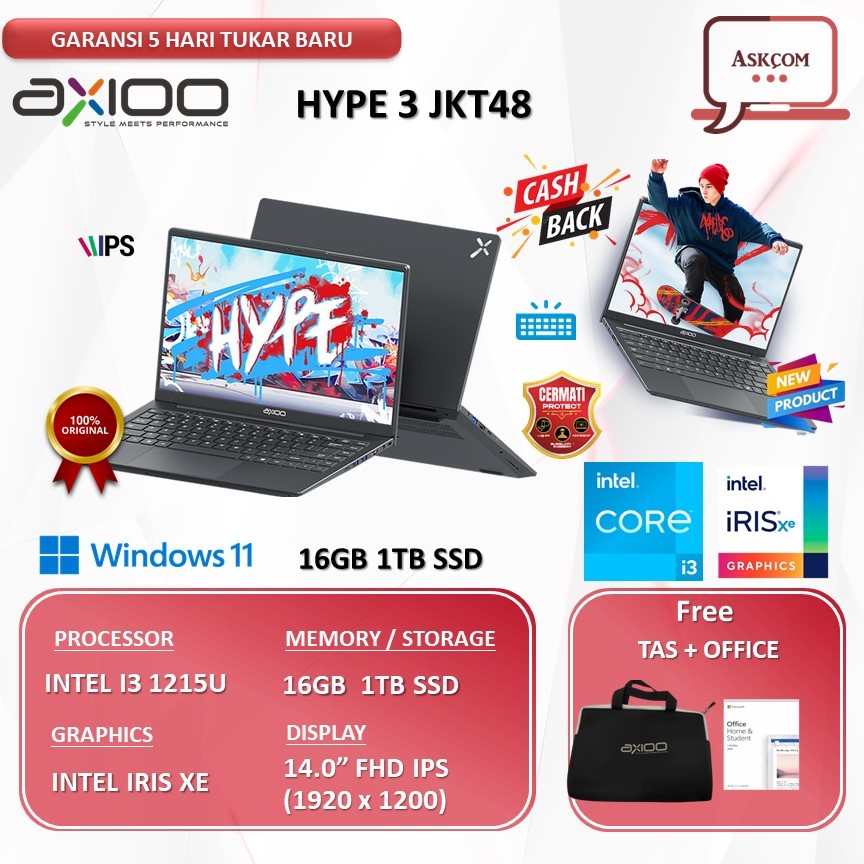 Jual Laptop Axioo Hype 3 JKT48 Special Edition Core i3-1215U 24GB 1TB ...
