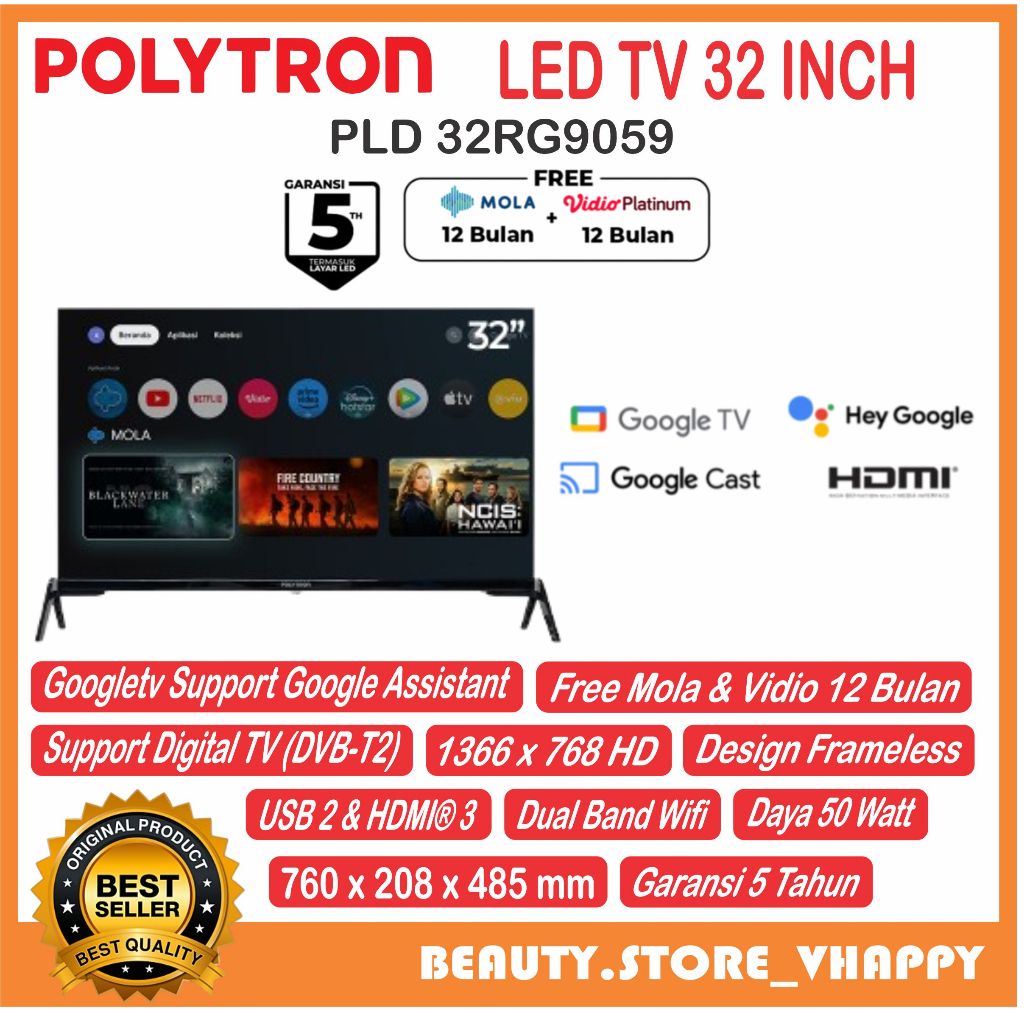 Jual TV LED Polytron Android Google TV 32 PLD 32RG9059 | Shopee Indonesia