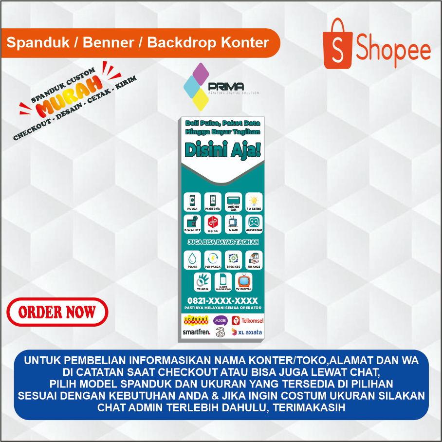 Jual SPANDUK BENNER SPANDUK KONTER PULSA BERDIRI CUSTOM UKURAN 160X60 ...