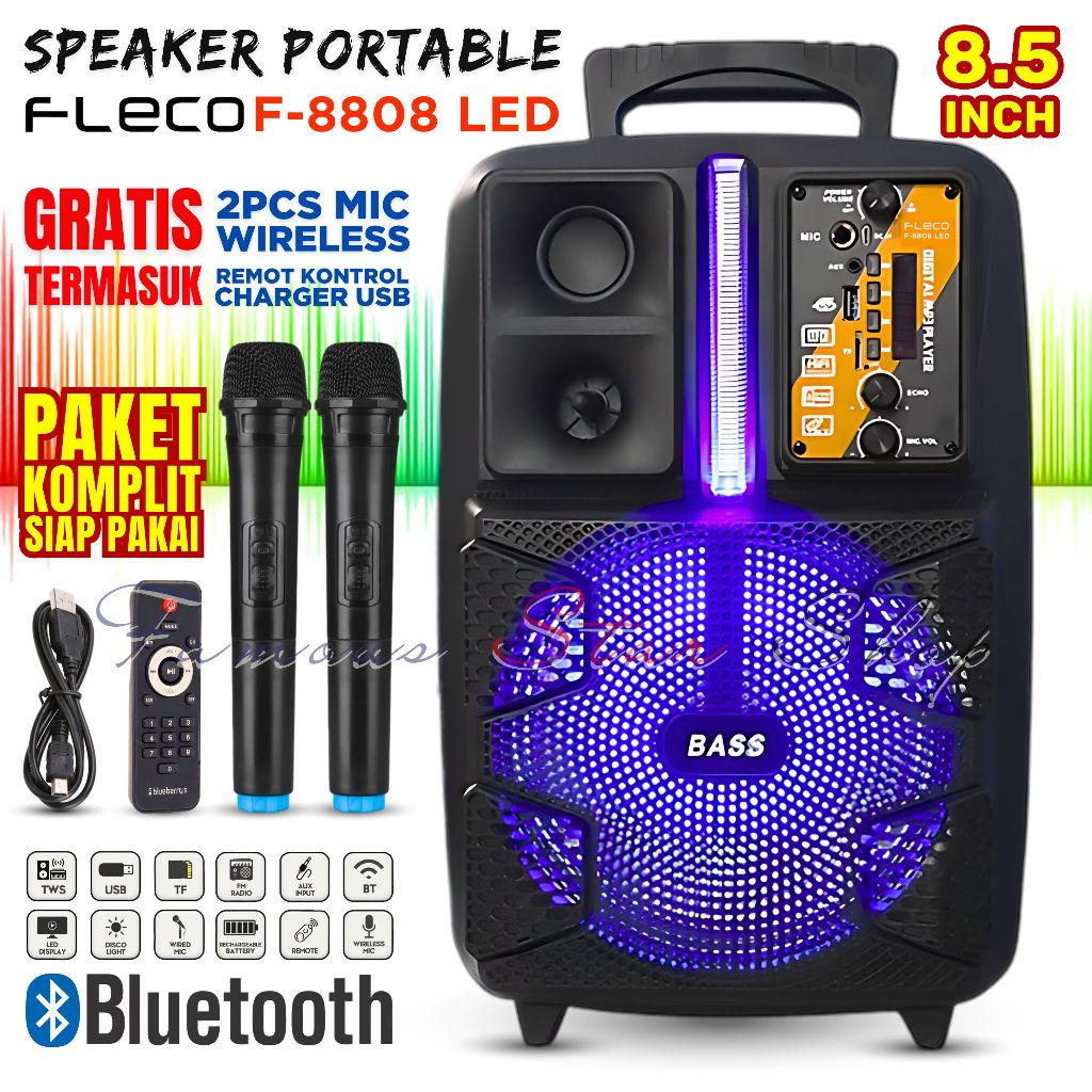 Jual Salon bluetooth full bass komplit Fleco F-8808 LED GRATIS ( 2PC ...