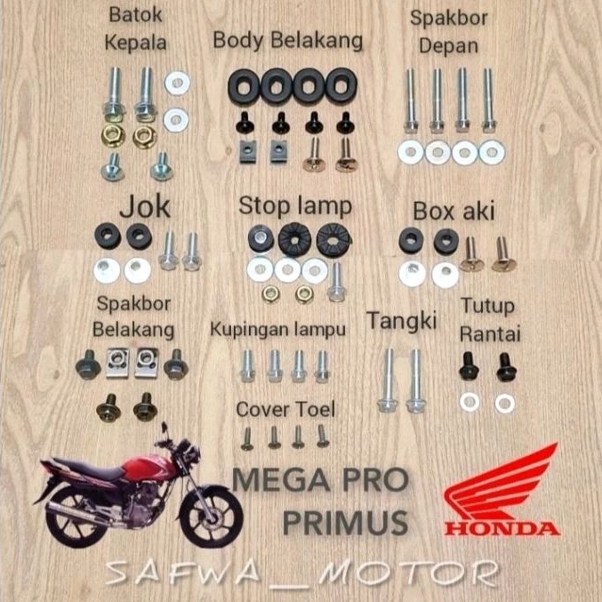 Jual Baut Lengkap Fullset Body Honda Megapro Primus / Baut Lengkap Full ...