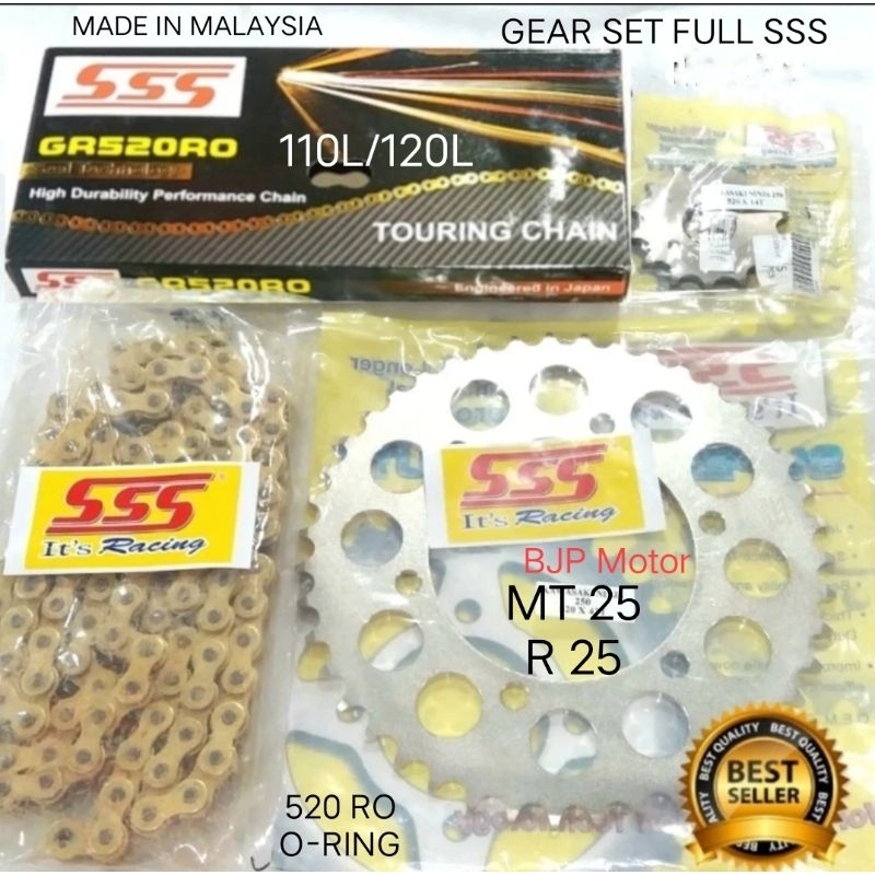 Jual Gear Set FULL SSS 520 YAMAHA MT 25 / R 25 Paketan Rantai SSS / TK ...