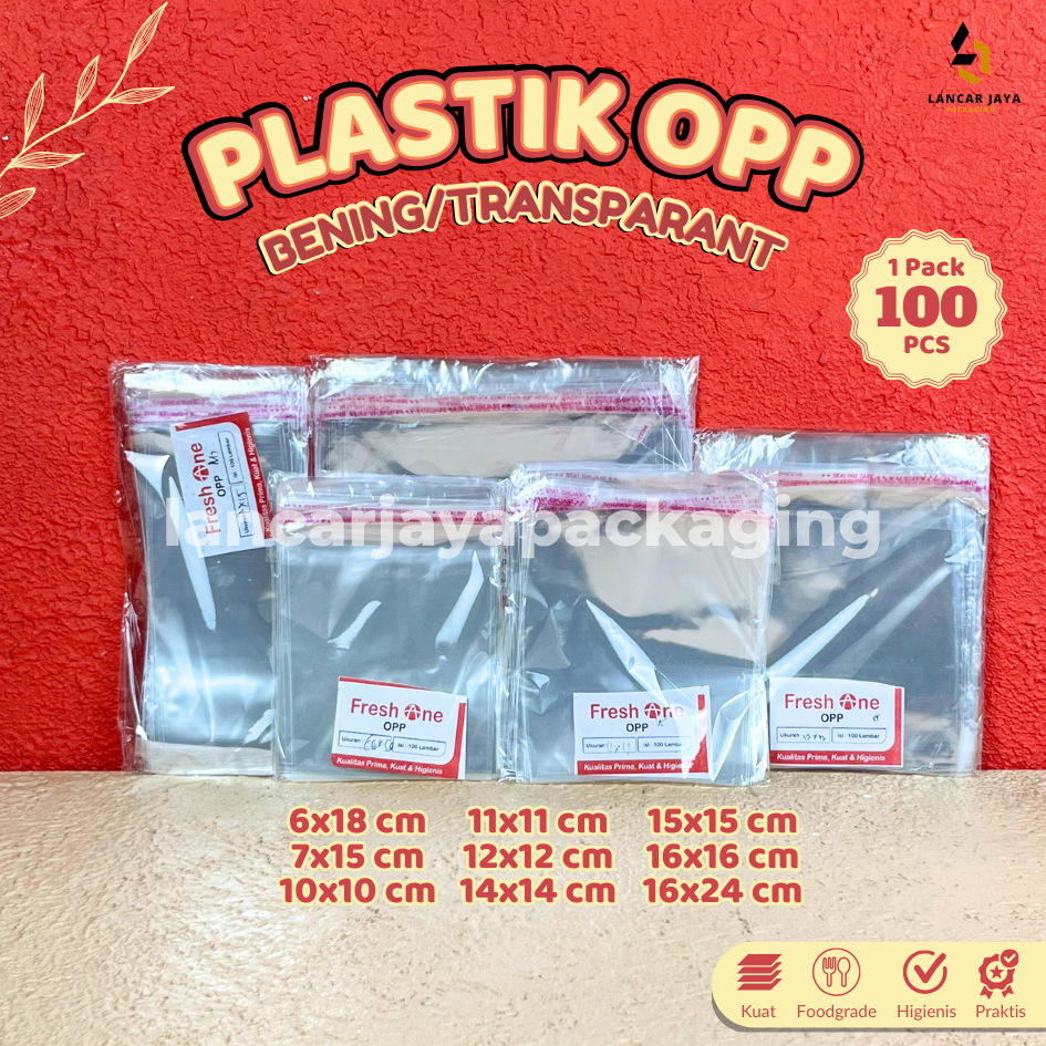 Jual Plastik OPP Lem Bening Transparan Isi 100 Lembar 6x18 7x15 9x9 10x10 11x11 12x12 13x13 ...