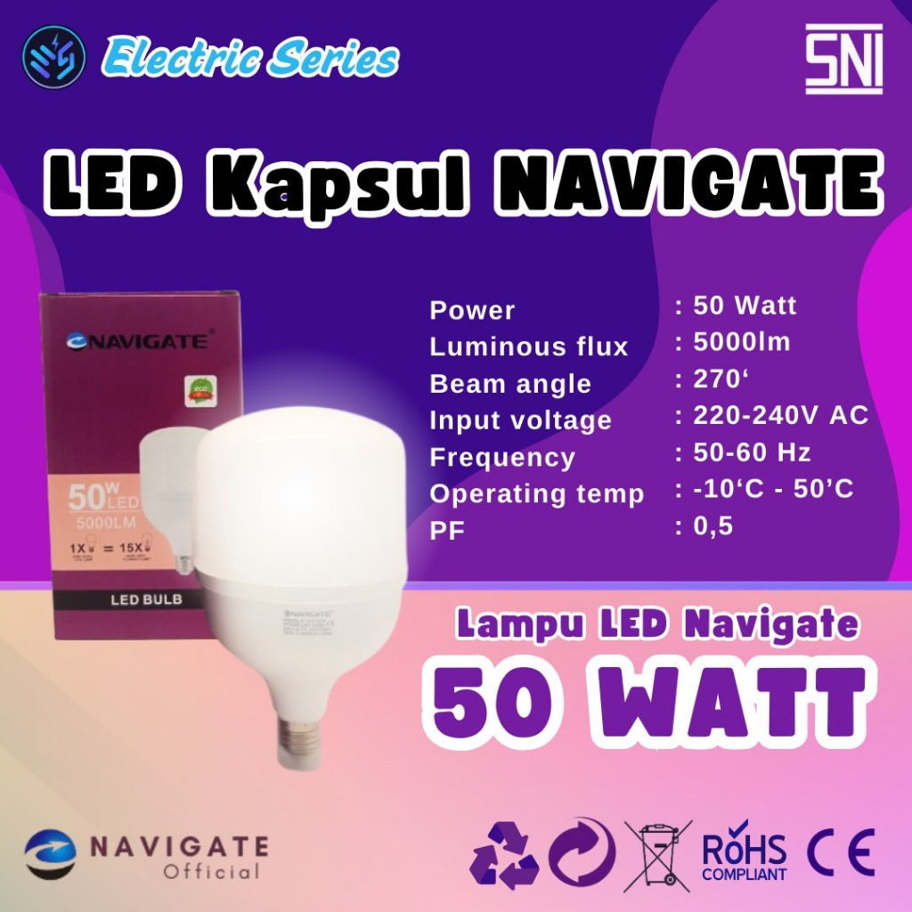 Jual PAKET BUNDLE ISI 5 Lampu LED Kapsul Navigate 50 Watt Putih 6500K ...