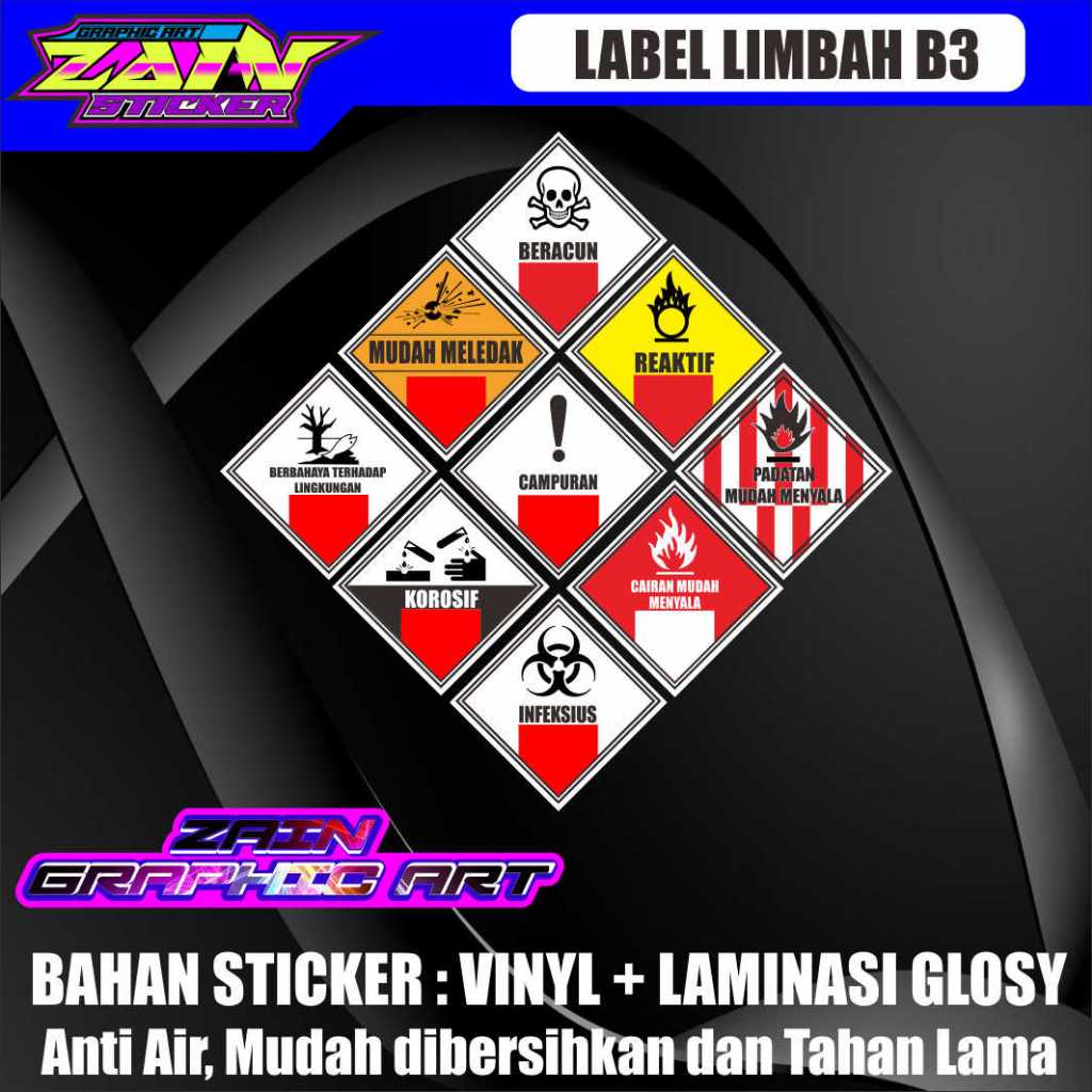 Jual stiker vinyl anti air LABEL LIMBAH B3 - BAHAN BERBAHAYA DAN ...