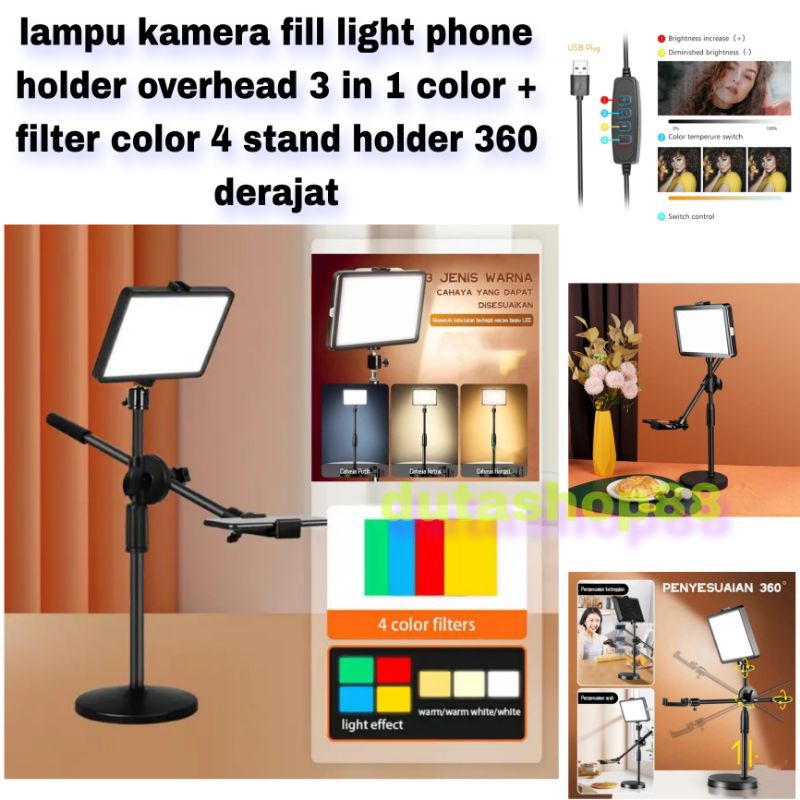 Jual overhead phone stand phone holder bracket 360 derajat LED portable ...