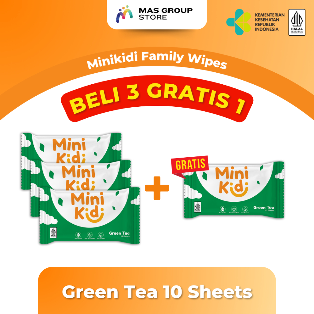 Jual [BELI 3 GRATIS 1] MINIKIDI TISU BASAH NON ALKOHOL GREENTEA 10 ...