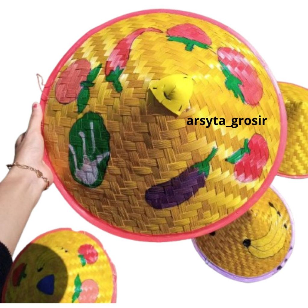 Jual topi caping motif buah-buahan / caping lukis anak TK,PAUD,SD motif ...