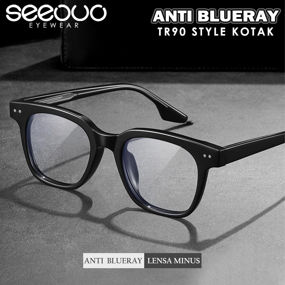 Jual Seeouo Kacamata Antiradiasi Blueray Bentuk Kotak Fashionable Bahan TR90 Lentur Bisa Minus ...