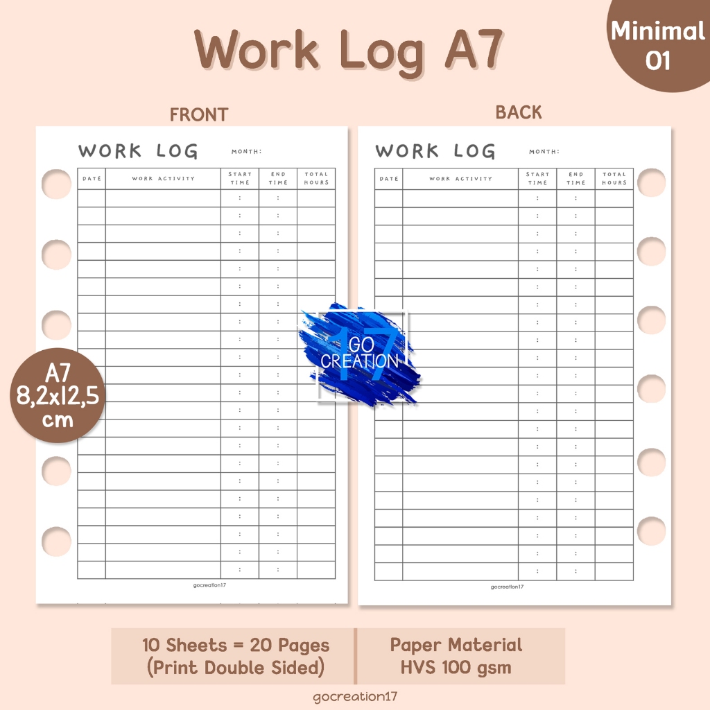 Jual Buku Planner Refill Kertas Isi Binder Work Log Simple Minimalis A7 ...