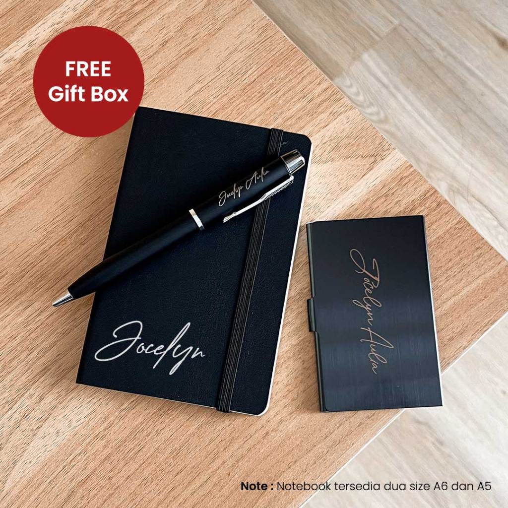 Jual Kado Notebook Pulpen dan Card Holder Custom Nama Grafir Logo Gift ...