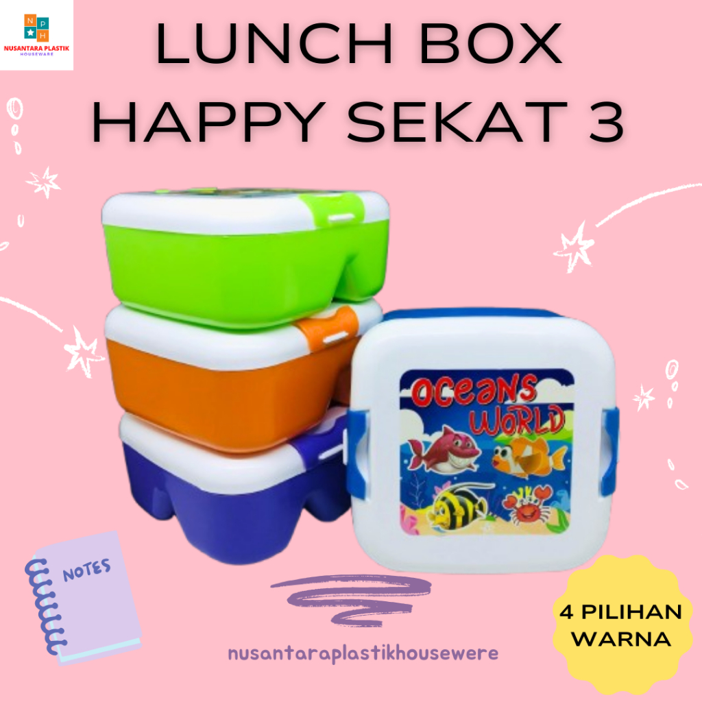 Jual Lunch Box Kotak Makan Tempat Bekal Happy sekat 3 | Souvenir Ultah acara lainnya | Shopee ...