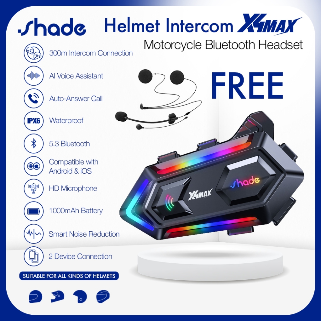 Jual SHADE X4max Intercom Headset Helm Bluetooth / HeadPhone Helm ...