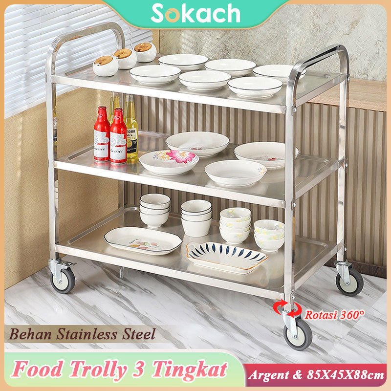 Jual Rak Troli Hidangan 3 Tingkat Pipa Bulat Stainless Steel Hotel ...
