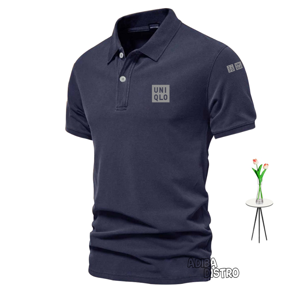 Jual COD T-shrit POLO kerah Uniqlo Plus Lengan Text Silver Kaos Kerah Dewasa Shirt / Kaos Wangki ...