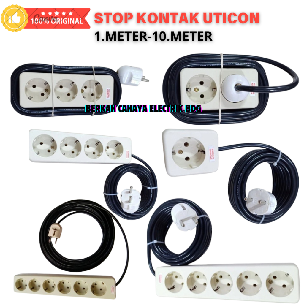 Jual stop kontak kabel hitam 1 meter - 10 meter/ stop kontak uticon 1 2 ...