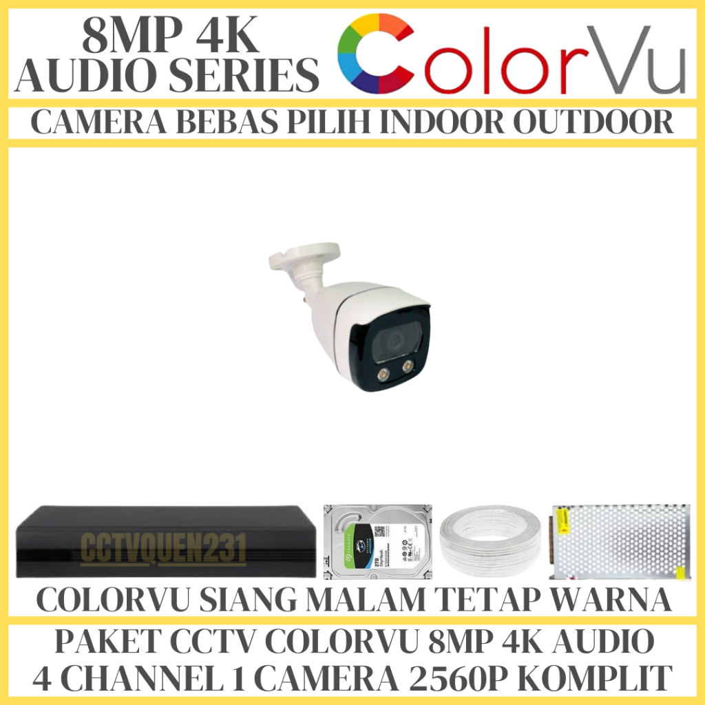 Jual PAKET CCTV COLORVU 8MP 4 CHANNEL 1 KAMERA ULTRA HD CAMERA AUDIO ...