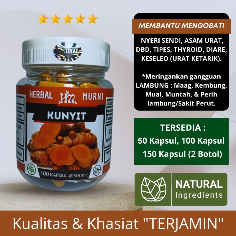 Jual Herbal Murni - KUNYIT Isi 50 100 150 Kapsul Murni Alami 100% Asli herbal tunggal Original ...