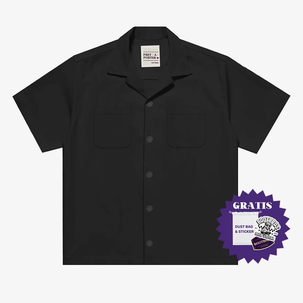 Jual Bootbros PREPPY - Kemeja Casual Pria Lengan Pendek Hitam Polos ...