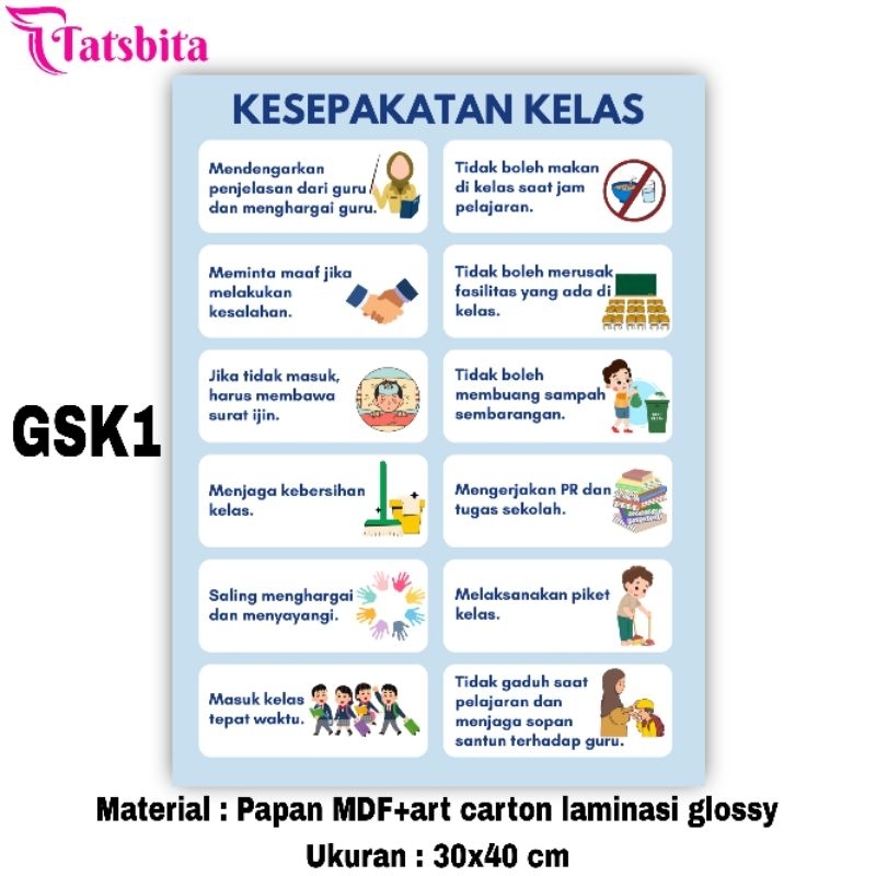 Jual TATSBITA Pajangan Hiasan Dinding Dekorasi Wall Decor Kesepakatan Kelas Untuk Sekolah SD/SMP ...