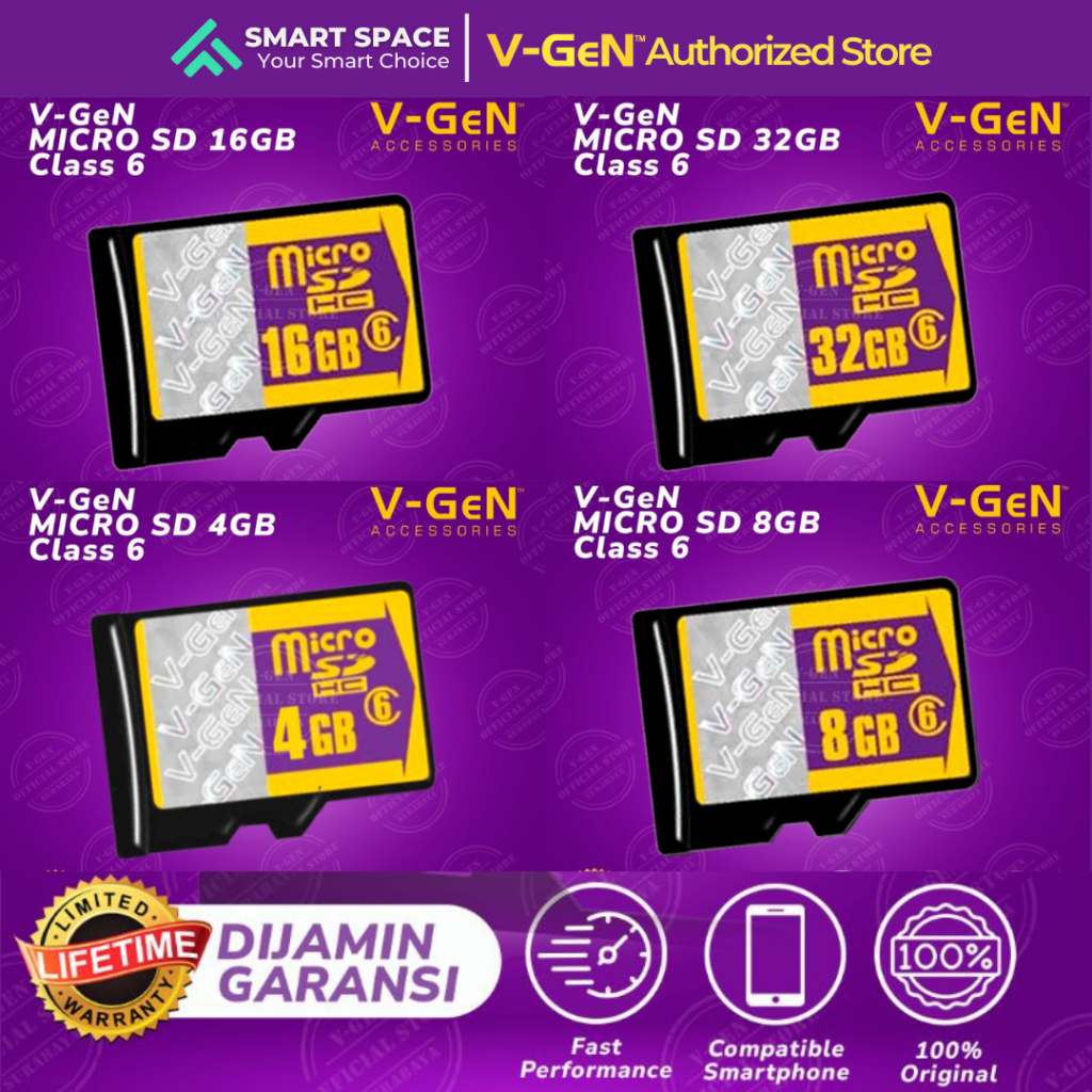 Jual Micro SD V-GEN 4GB 8GB 16GB 32GB Class 6 Non Adaptor Vgen Original ...