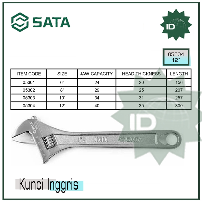 Jual KUNCI INGGRIS 05304 12 INCH LARGE OPEN ADJUSTABLE WRENCH SATA ...