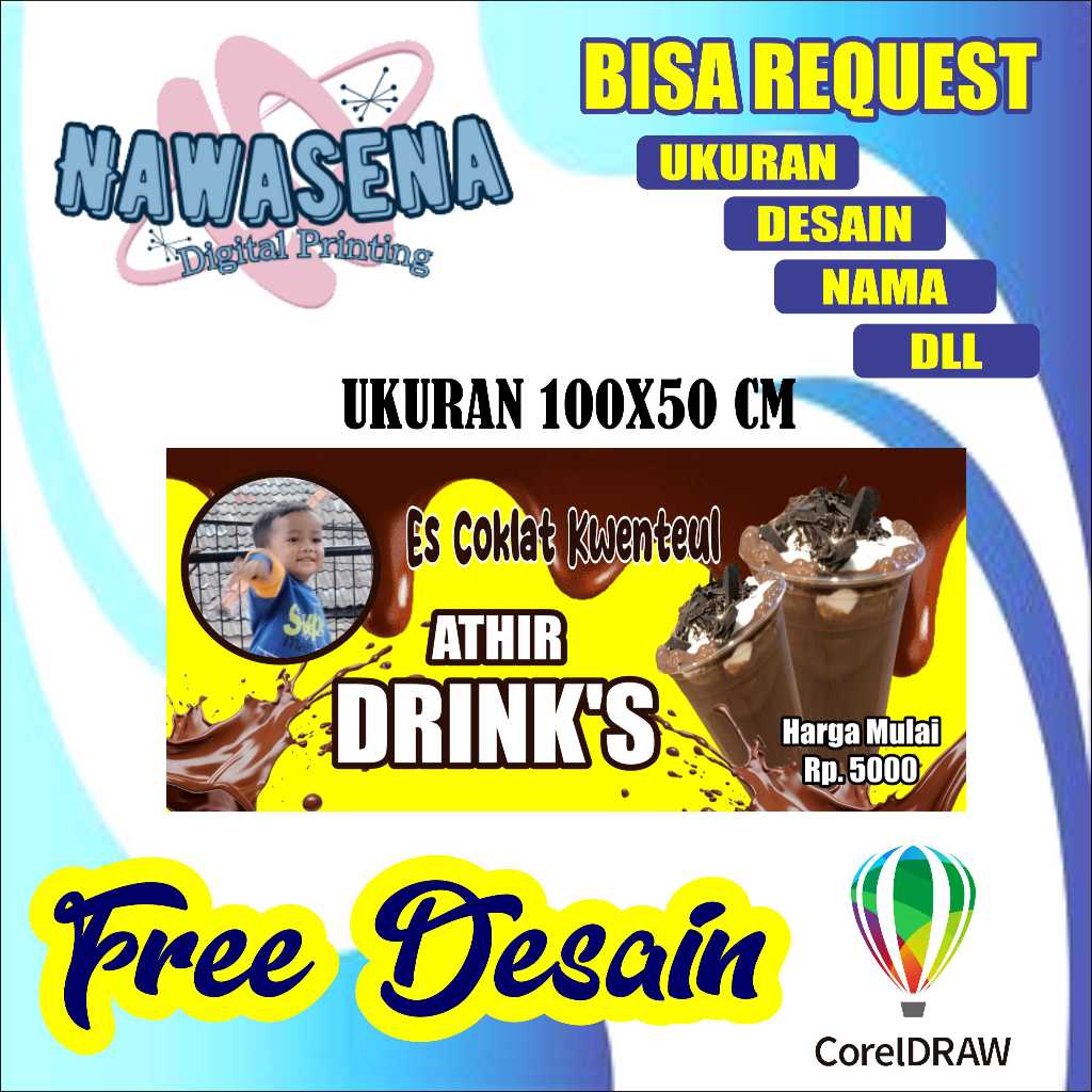Jual Cetak Spanduk Banner Es Coklat Kwentel Kuning Menarik | Shopee ...
