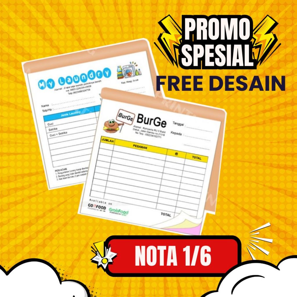 Jual Cetak Nota Custom Nota Toko Nota Olshop Rangkap Ukuran 1/6 Folio ...