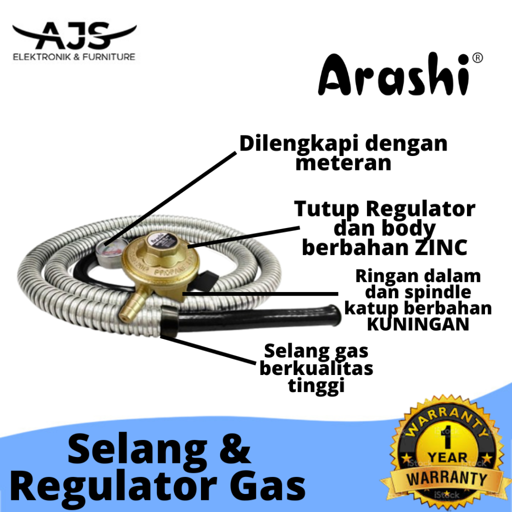 Jual Arashi Set Selang Regulator Kompor Gas Nitro-02 Tekanan Rendah ...