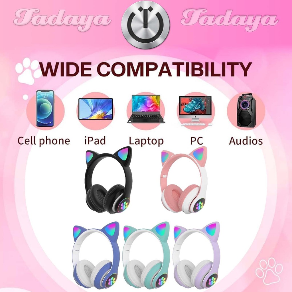 Jual Headset STN28 Headphone bluetooth Wireless HiFi Extra bass Led Cat ...