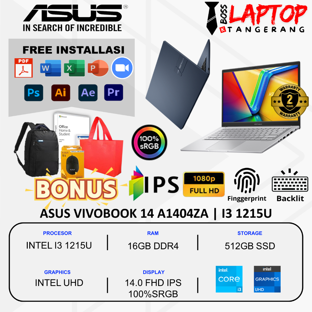Jual Asus Vivobook 14 A1404ZA i3 1215u 16GB 512GB SSD FHD IPS 100% sRGB ...