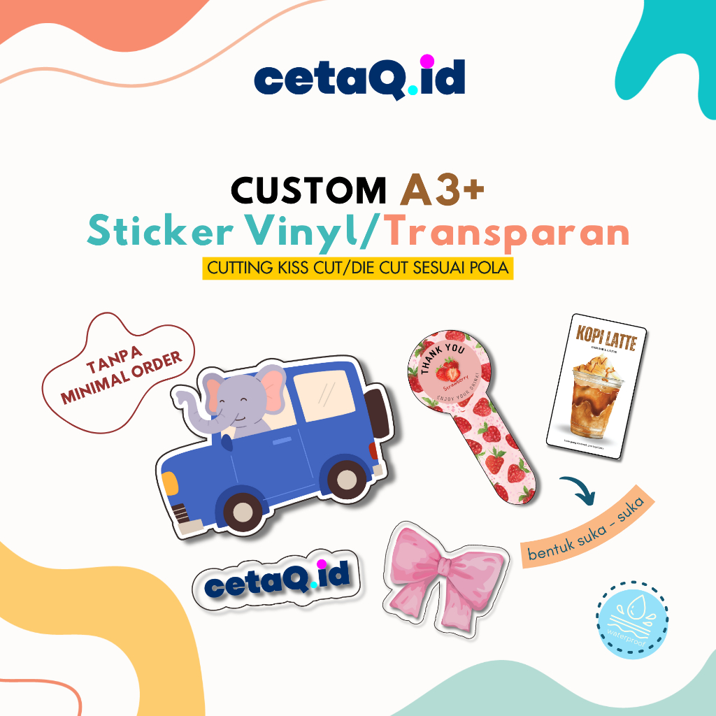 Jual Cetak Sticker Vinyl CUSTOM A3+ | Stiker Transparan bening Tahan Air | Print Sticker Kiss ...