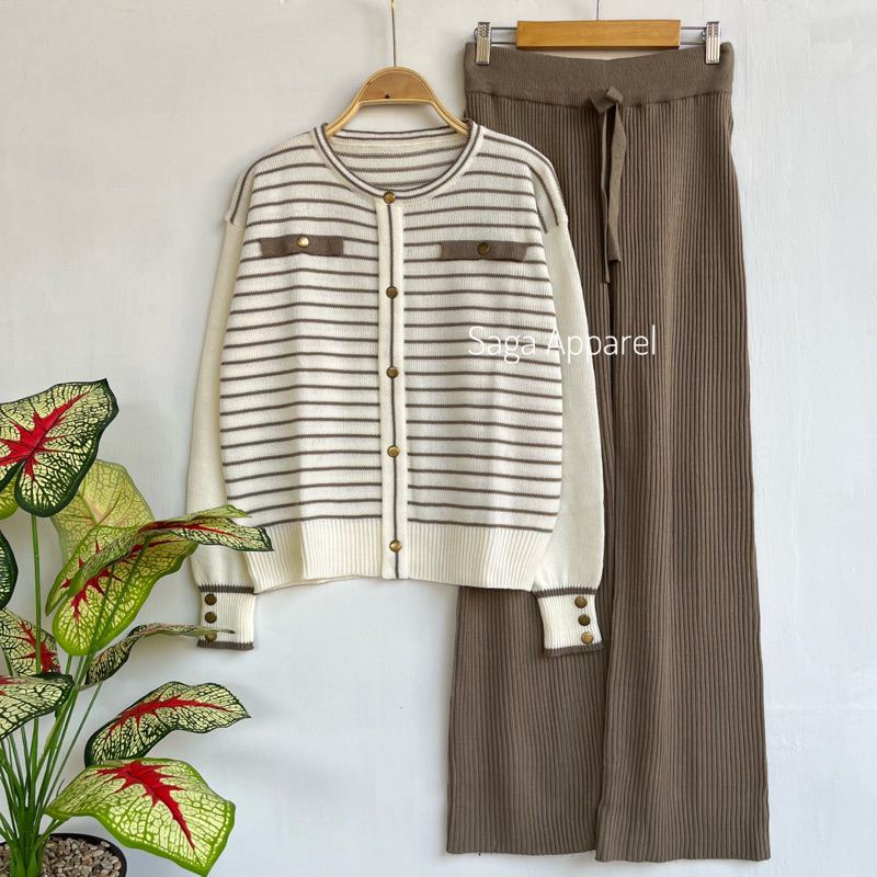 Jual JOVI ONESET ATASAN SWEATER RAJUT WANITA MOTIF STRIPE KERAH BULAT ...