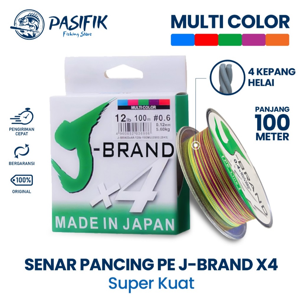 Jual Senar Pancing J-BRAND X4 100M PE Multicolor Senar Kepang 4 Helai ...