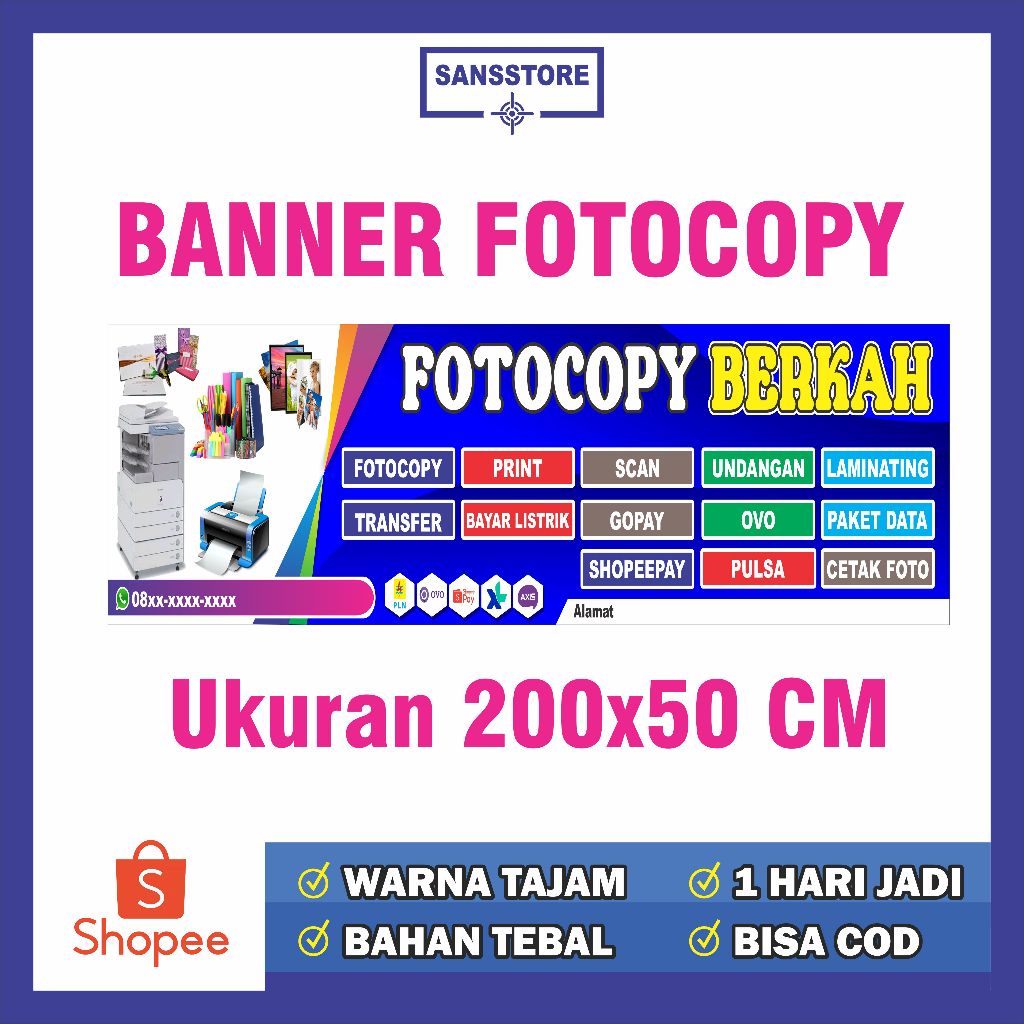 Jual SPANDUK BANNER FOTOCOPY 200X50 CM | Shopee Indonesia