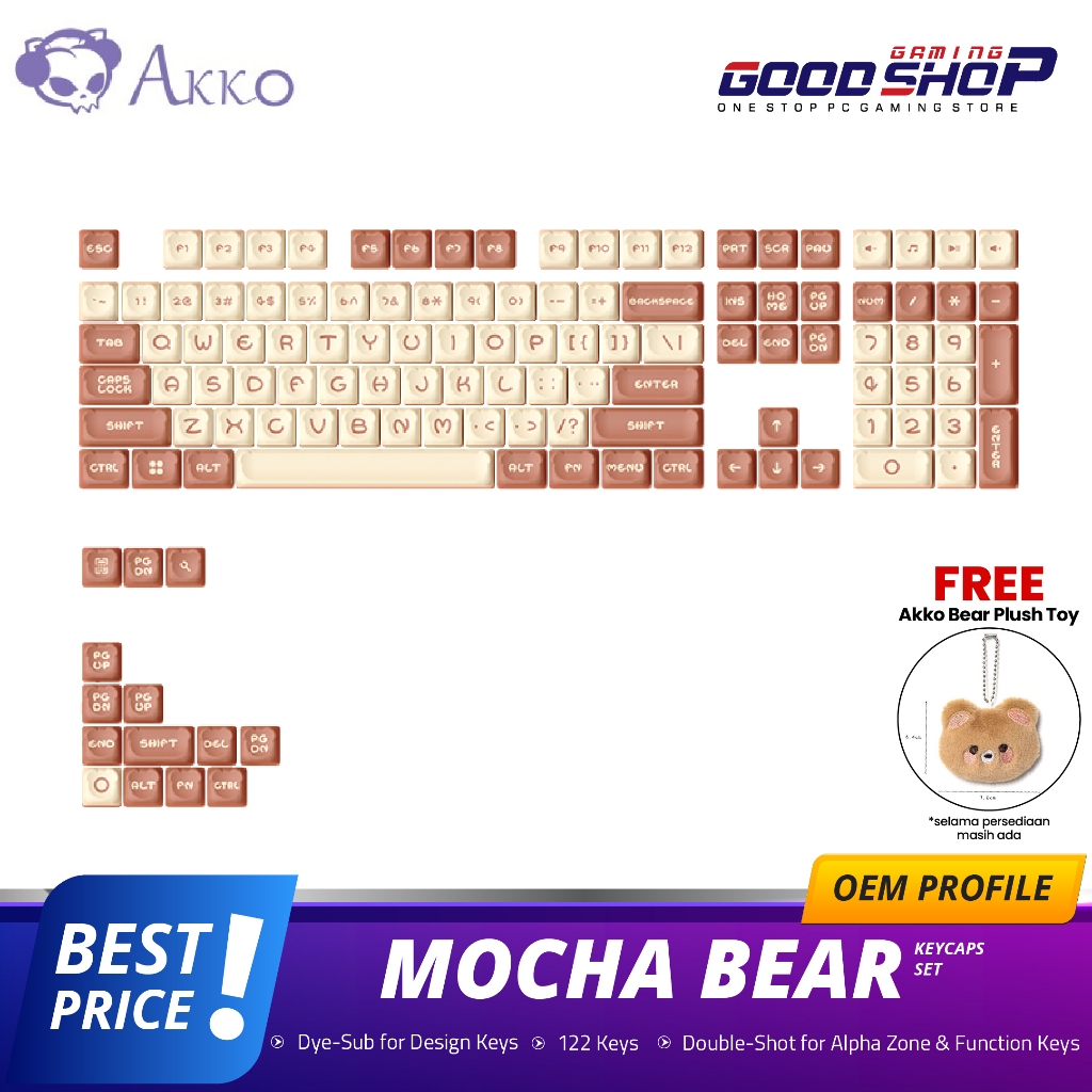 Jual Akko Mocha Bear Keycap Set OEM Profile 122 Keys | Shopee Indonesia