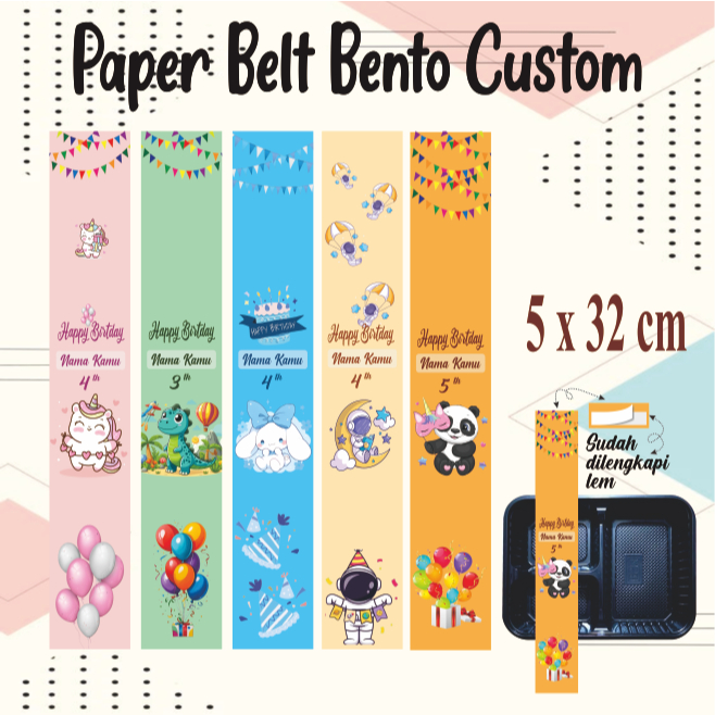 Jual Paper Belt Bento Ulang Tahun Custom Ultah Aqiqah, bisa custom ...