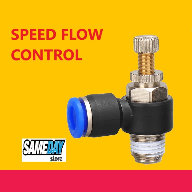 Jual Pneumatic Flow Speed Control Valve Elbow Straight Selang PU OD 6mm ...