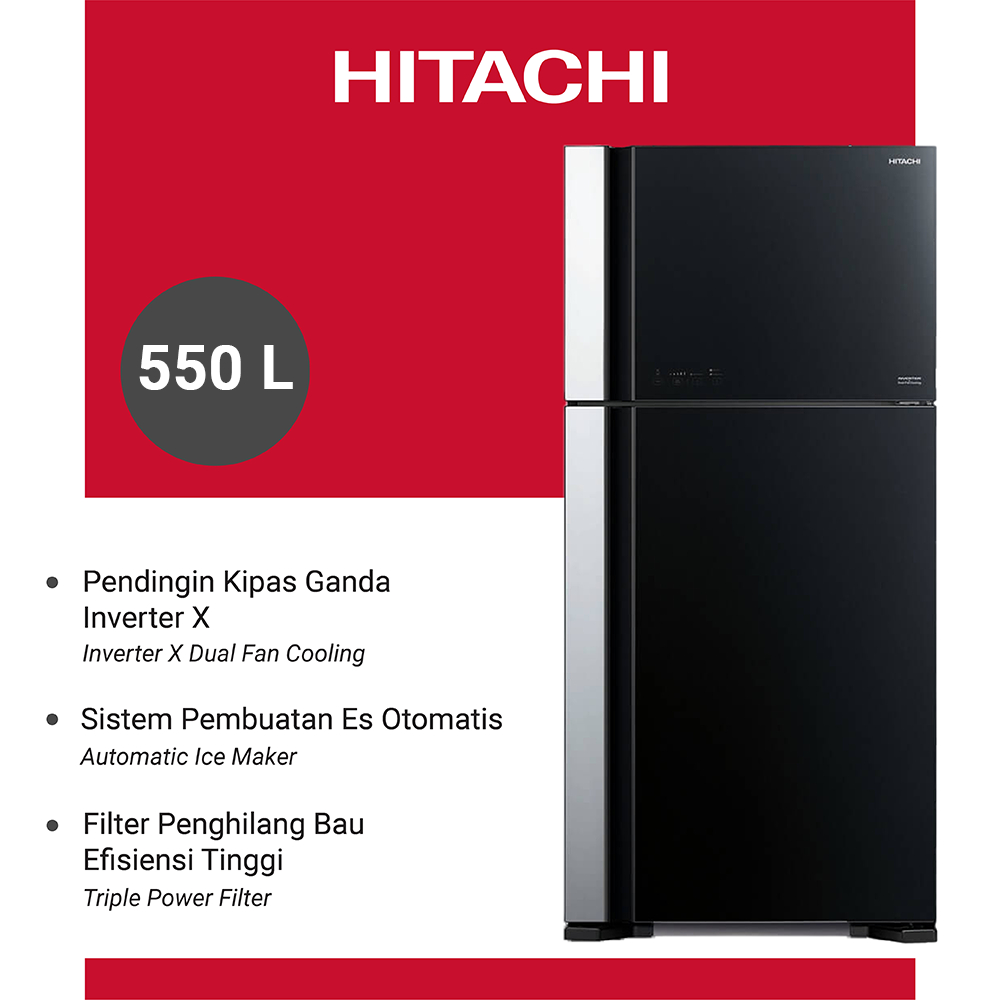Jual HITACHI Kulkas 2 Pintu Glass Door 510 Liter R-VG61PGD7 GBK | Shopee Indonesia
