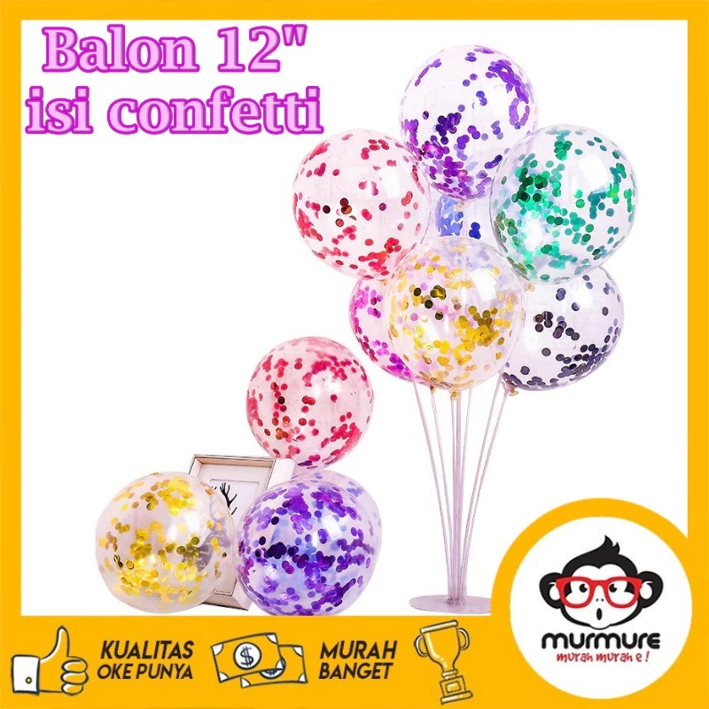 Jual MURMURE I 1 PCS BALON LATEX TRANSPARAN ISI CONFETTI 12 INCH ...