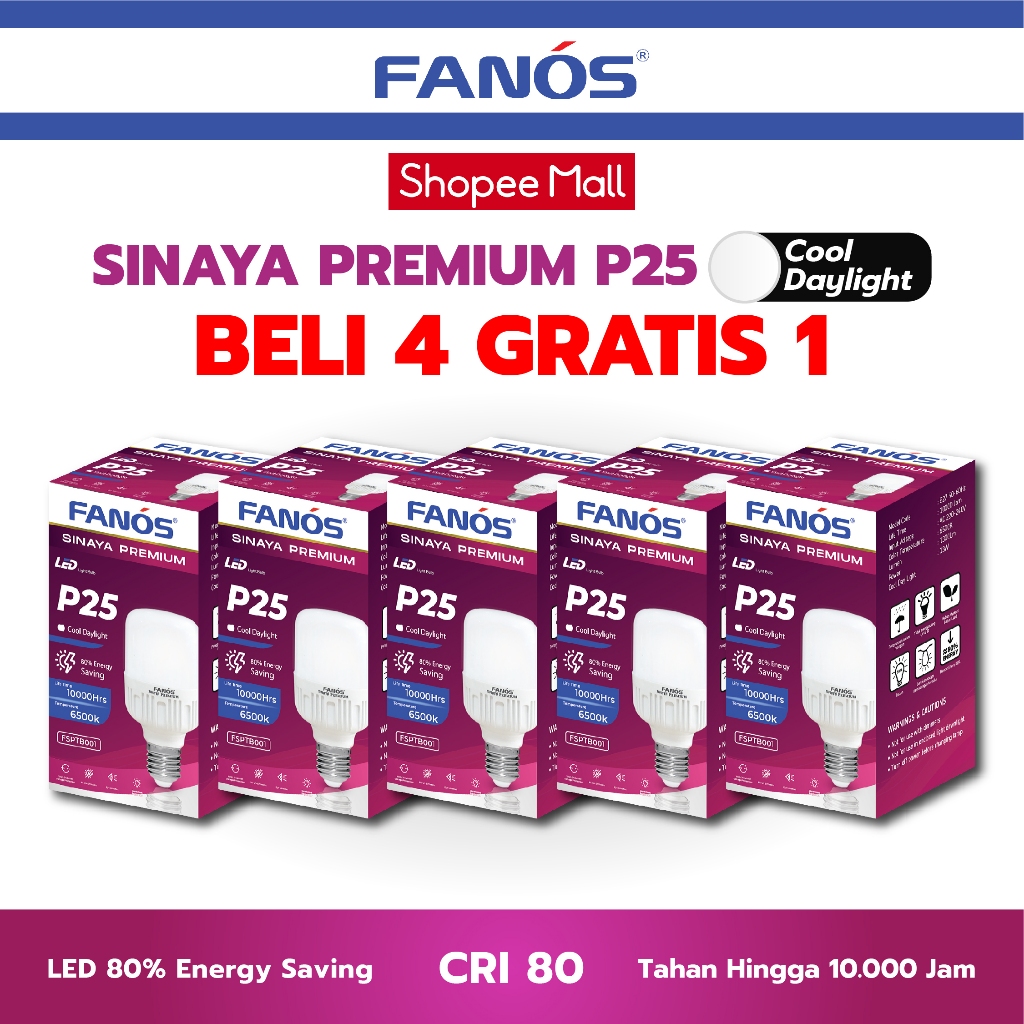 Jual Fanos Sinaya Premium 25W [Beli 4 Gratis 1] Lampu LED Bohlam Cahaya Putih | Shopee Indonesia