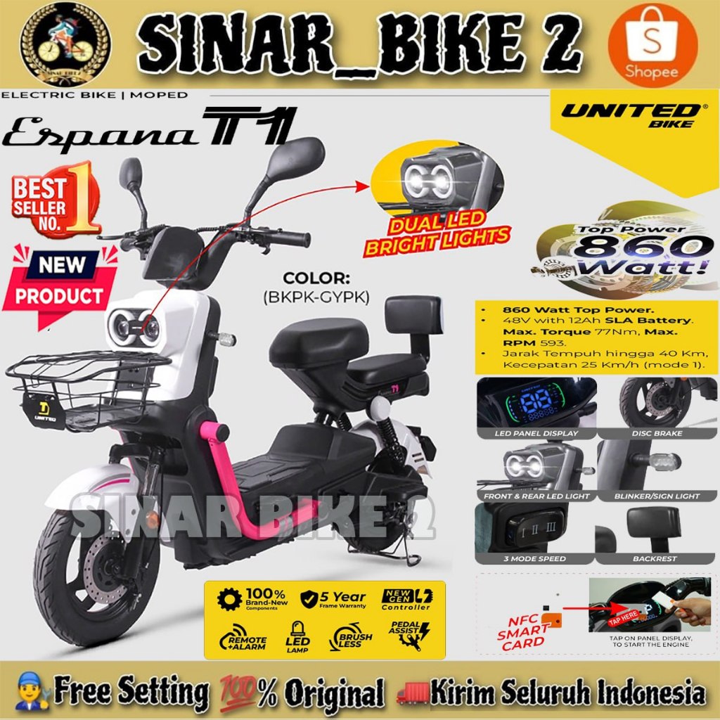 Jual Sepeda Listrik UNITED ESPANA T1 860 Watt Electric E Bike | Shopee ...