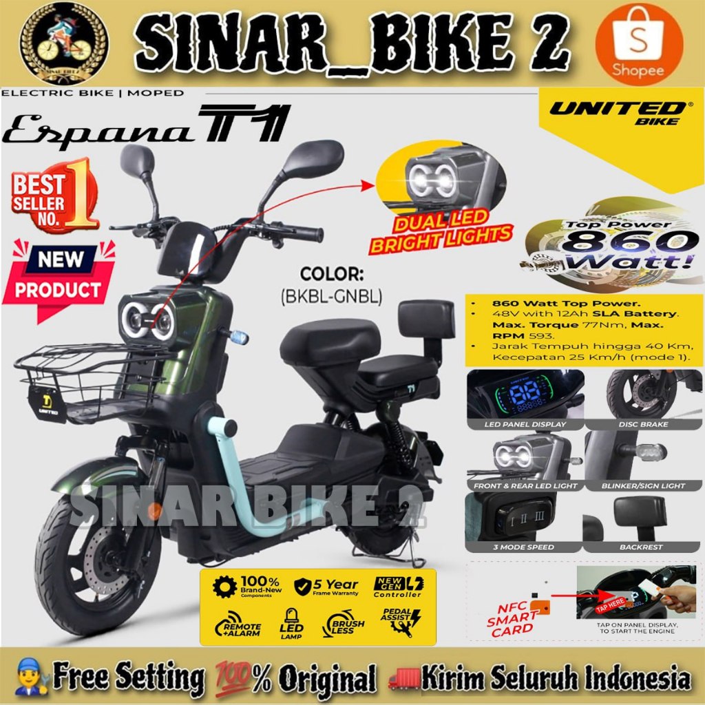 Jual Sepeda Listrik UNITED ESPANA T1 860 Watt Electric E Bike | Shopee ...