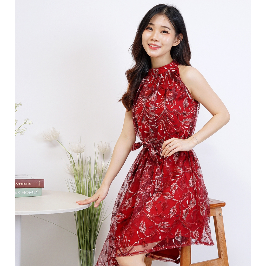 Jual K102 Dress Kondangan Wanita Kekinian / Gaun Bridesmaid Korean Style / Baju Natal Pesta ...