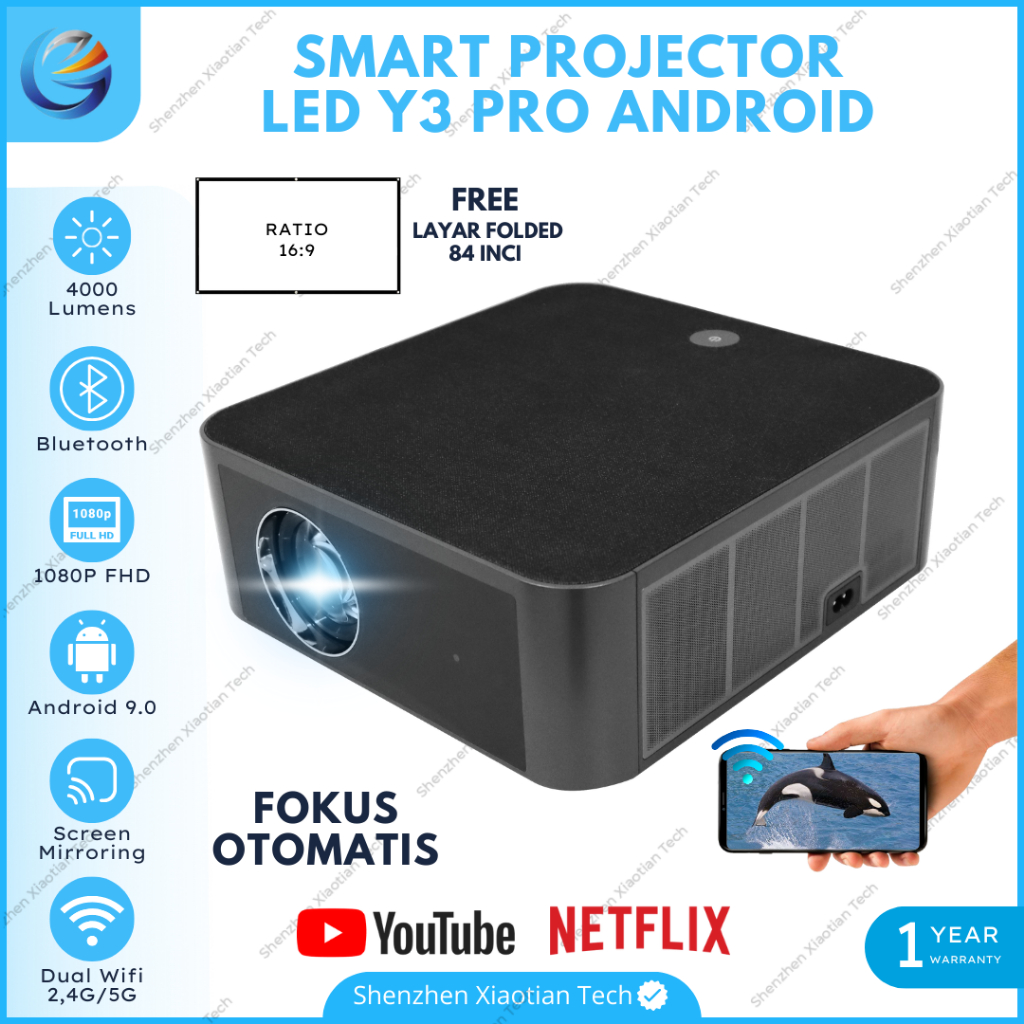 Jual Smart Proyektor Y3 Pro Android Wifi 4000 Lumens | Proyektor ...